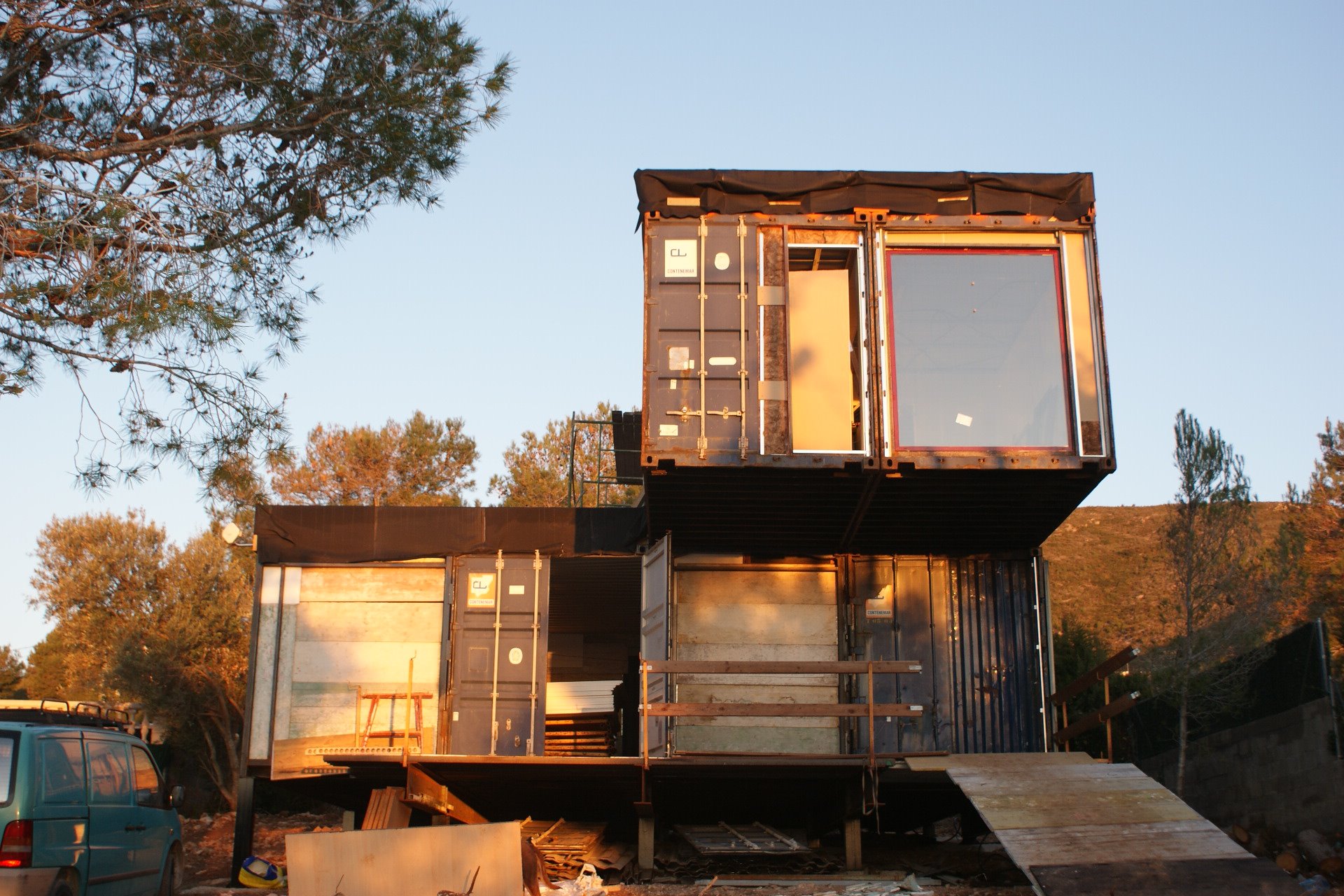 Red Coated Shipping Container House from Spain