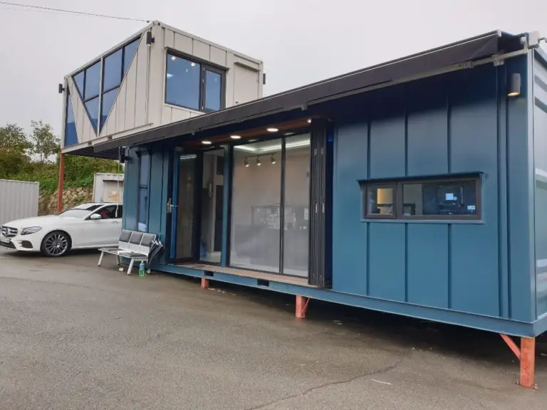 Fascinating Container Office with Color and Triangular Windows