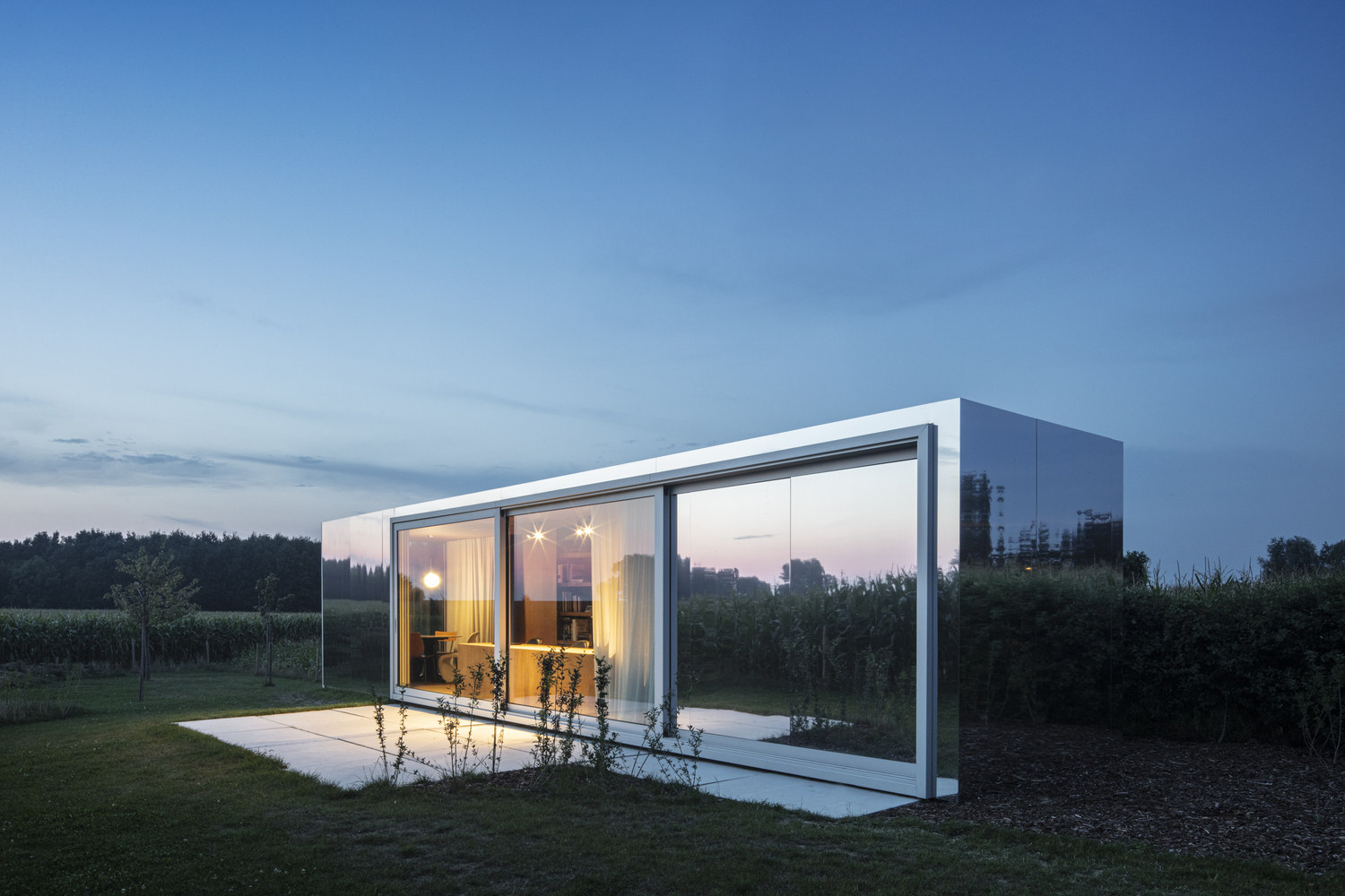 Mirror Covered Shipping Container Office in Belgium