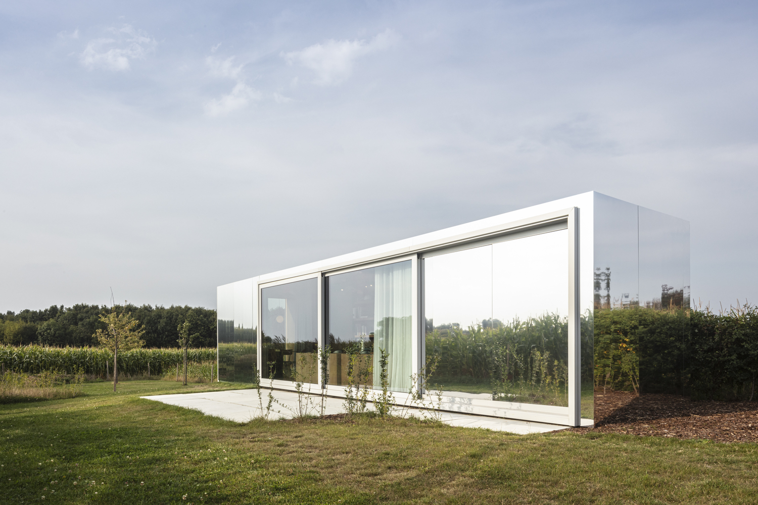 Mirror Covered Shipping Container Office in Belgium