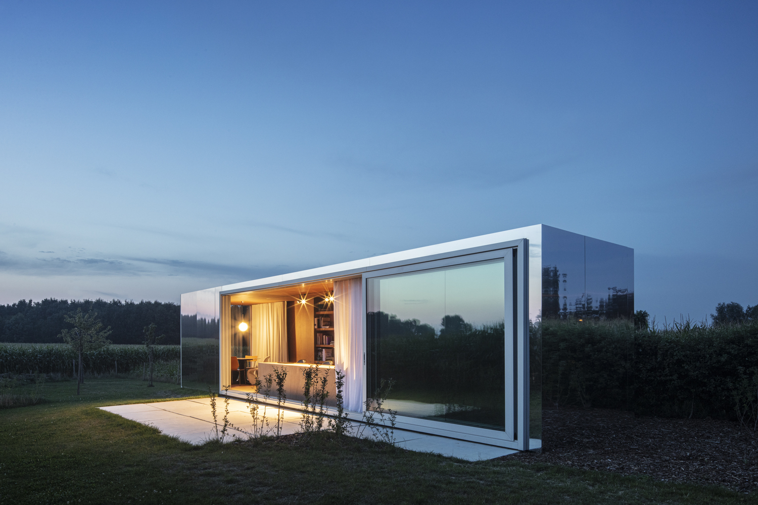 Mirror Covered Shipping Container Office in Belgium