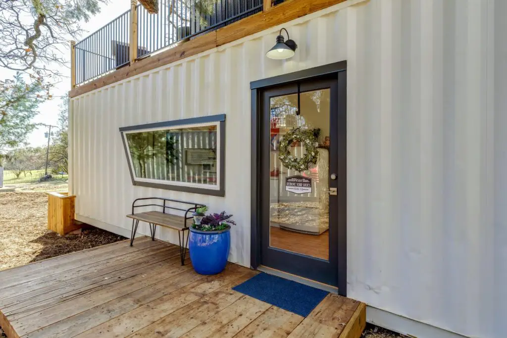 Stylish Container House with the Combination of White and Wood from Texas