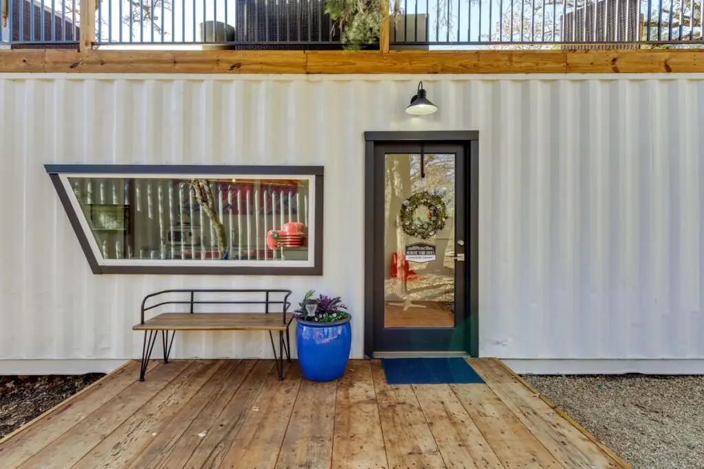 Stylish Container House with the Combination of White and Wood from Texas