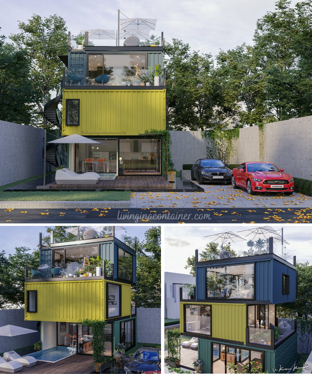3-storey Cool Looking Container House Concept | Living in a Container
