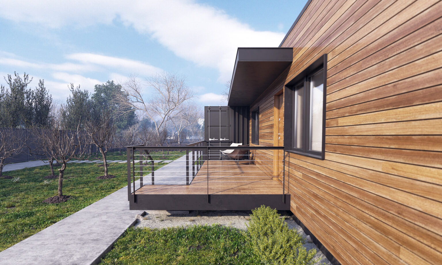 Stylish Wood Veneer Shipping Container House Model