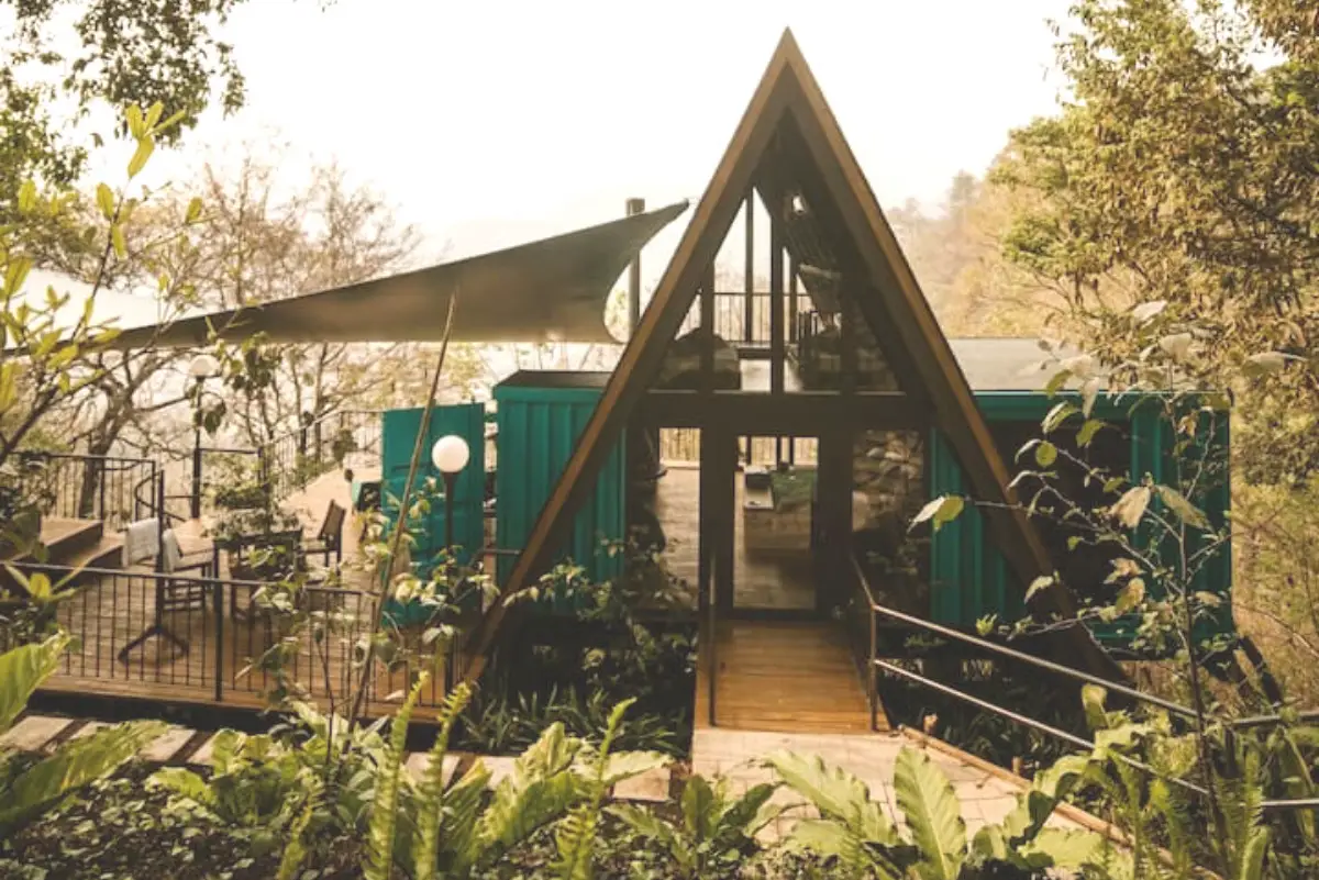 A Stylish Combination of an A-Frame House and a Shipping Container