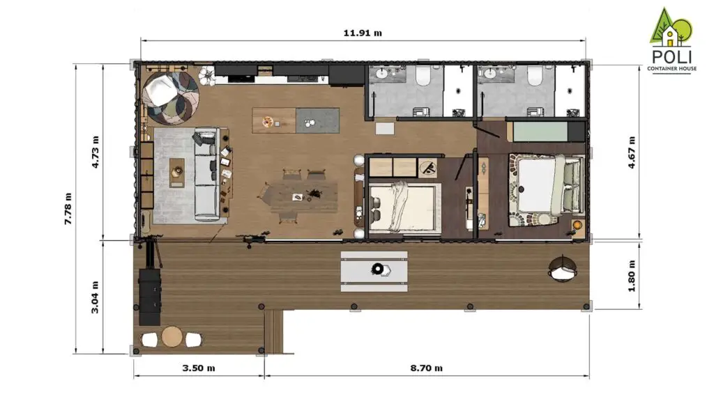 Container House Design: Open-Plan Living, Spacious Patio, and More
