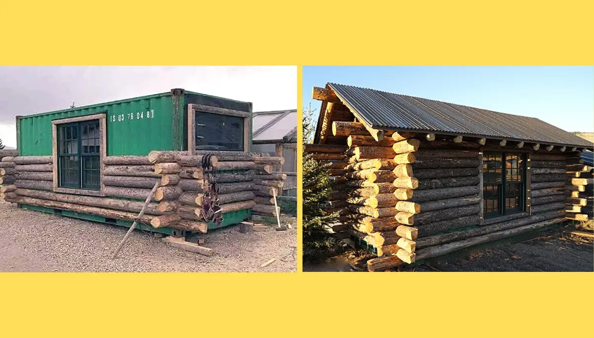 Hybrid Shipping Container Log Cabin Home Built for $16,900
